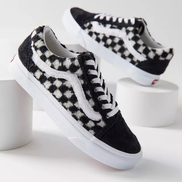 Vans | Shoes | Vans Womens Old Skool Sherpa Black Checkerboard Faux Fur ...
